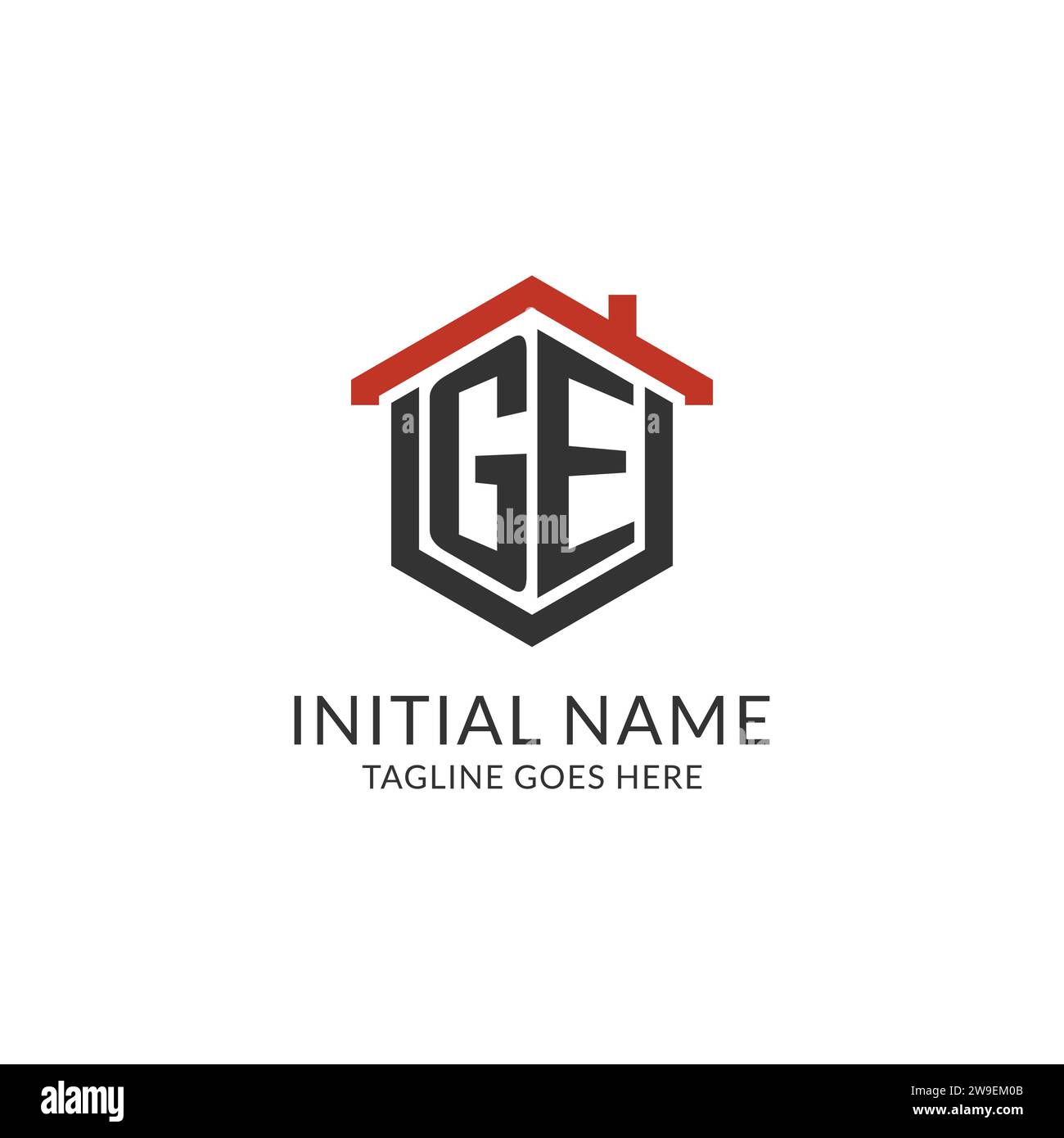 Initial logo GE monogram with home roof hexagon shape design, simple and minimal real estate ...