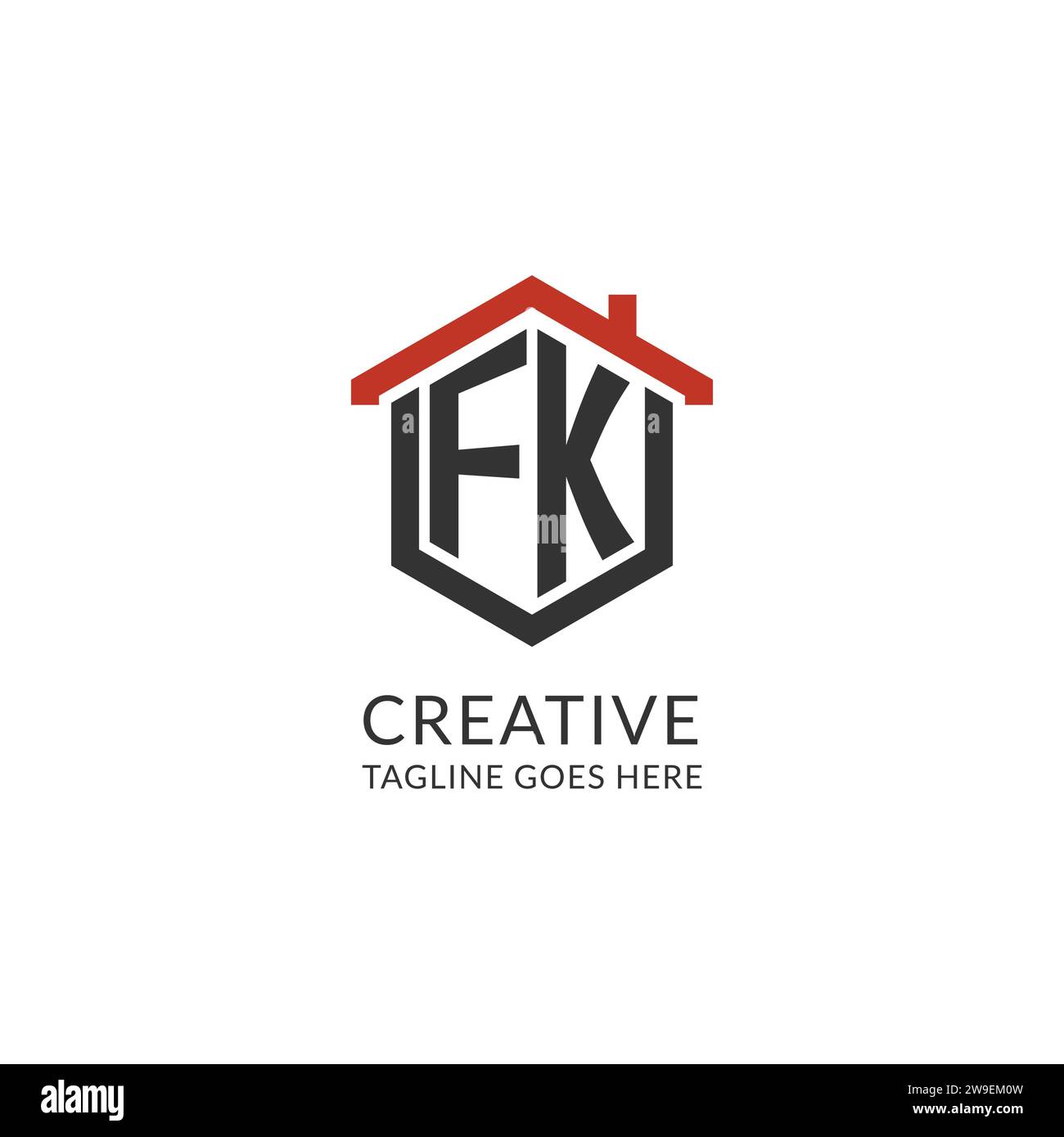 Initial logo FK monogram with home roof hexagon shape design, simple ...