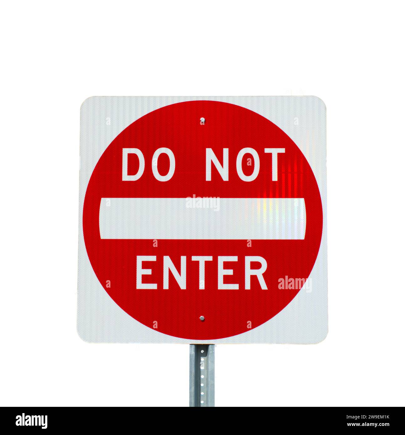 Do not enter sign on post isolated on white background, bright red ...