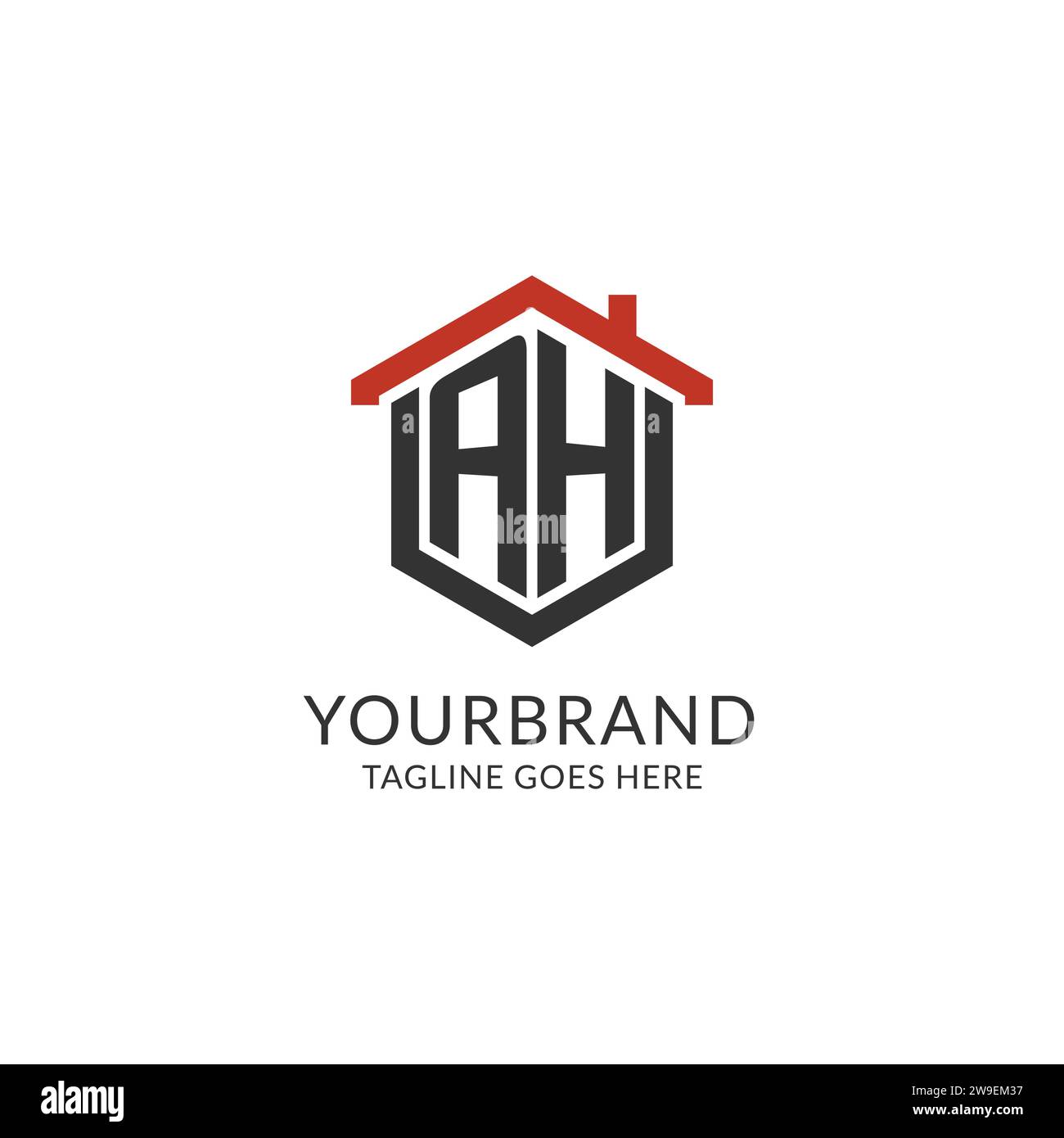 Initial logo AH monogram with home roof hexagon shape design, simple ...