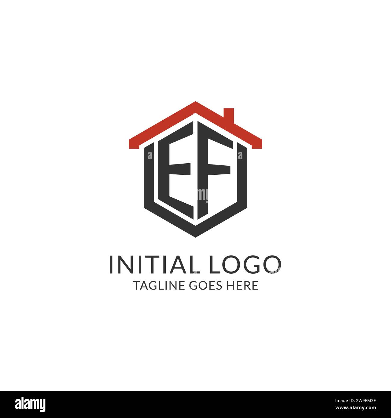 Initial logo EF monogram with home roof hexagon shape design, simple ...