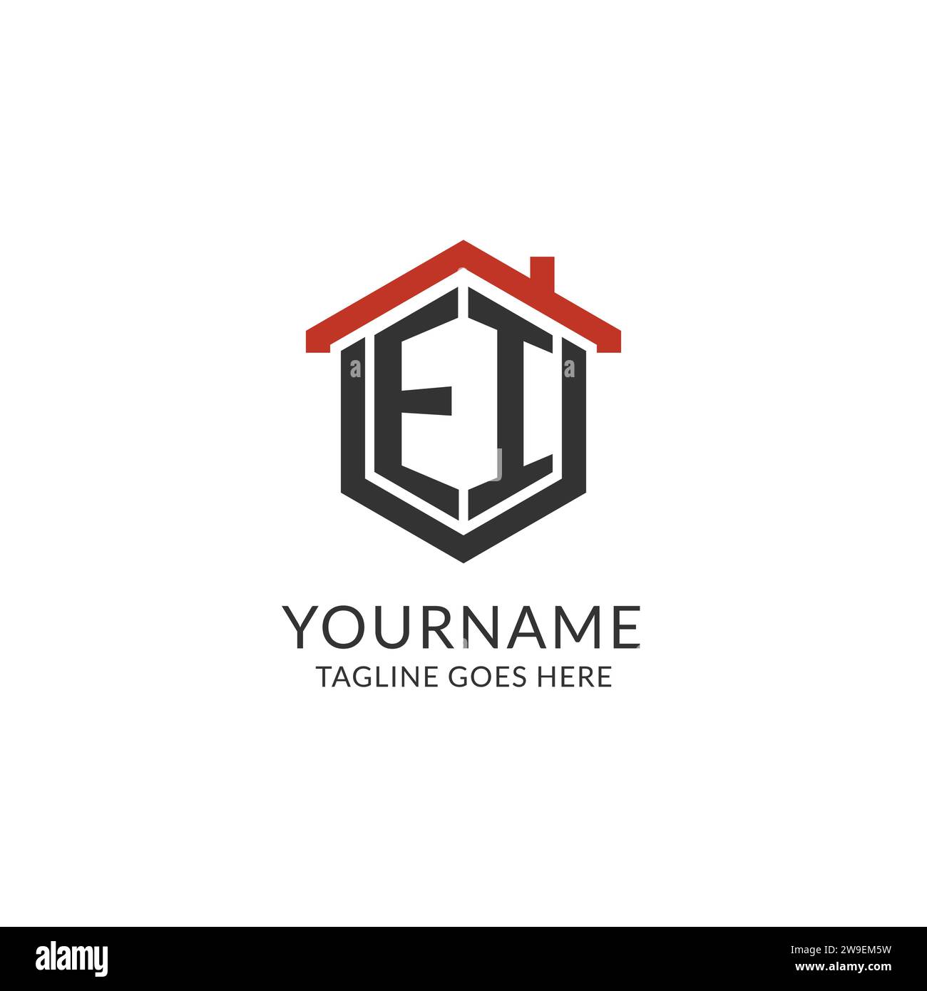 Initial logo EI monogram with home roof hexagon shape design, simple ...