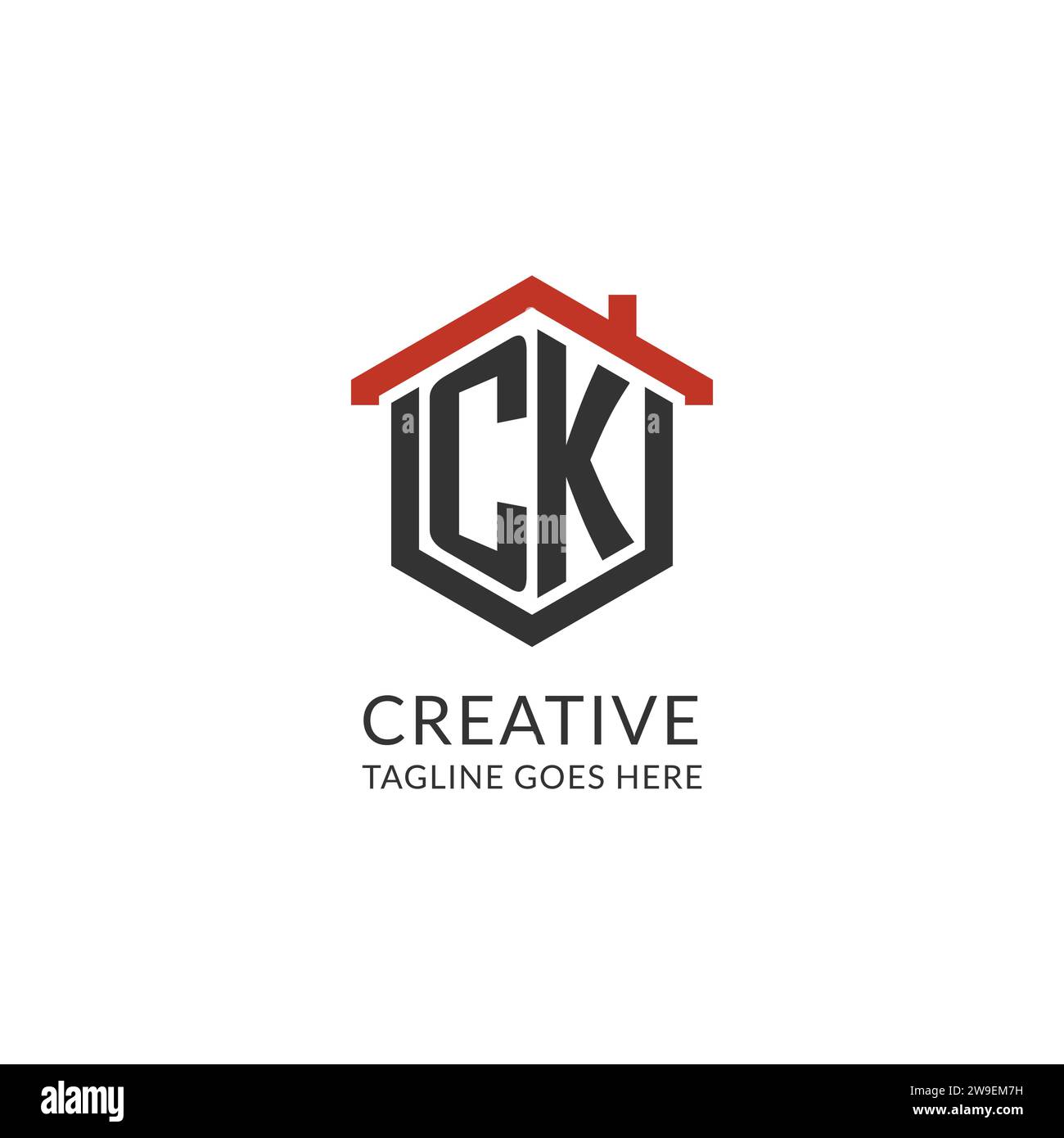 Initial logo CK monogram with home roof hexagon shape design, simple and minimal real estate ...