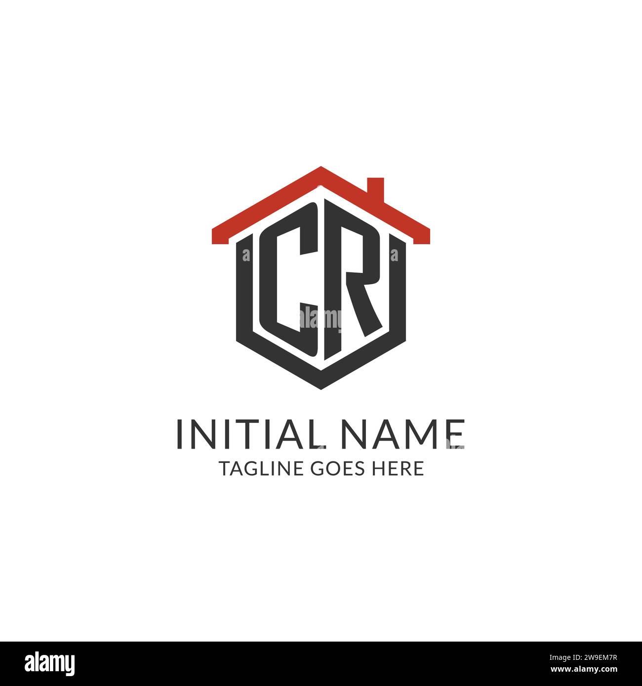 Initial logo CR monogram with home roof hexagon shape design, simple ...