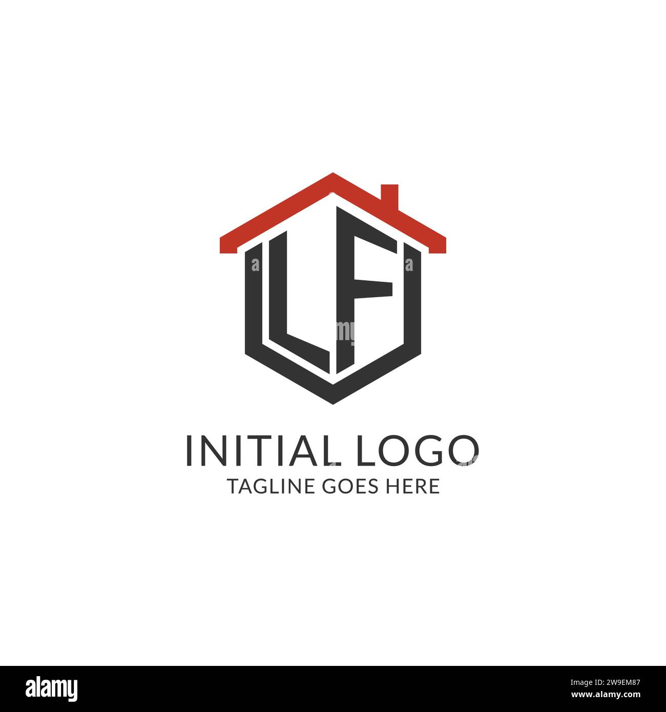 Initial logo LF monogram with home roof hexagon shape design, simple ...