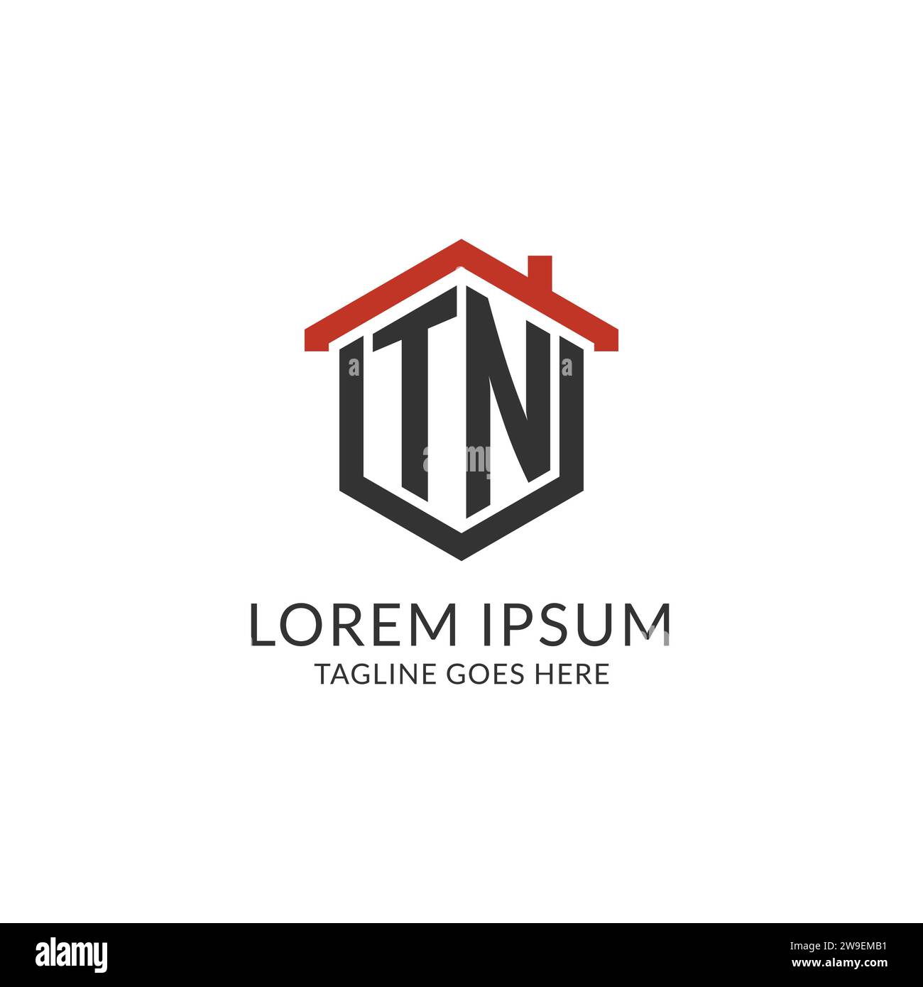 Initial logo TN monogram with home roof hexagon shape design, simple ...