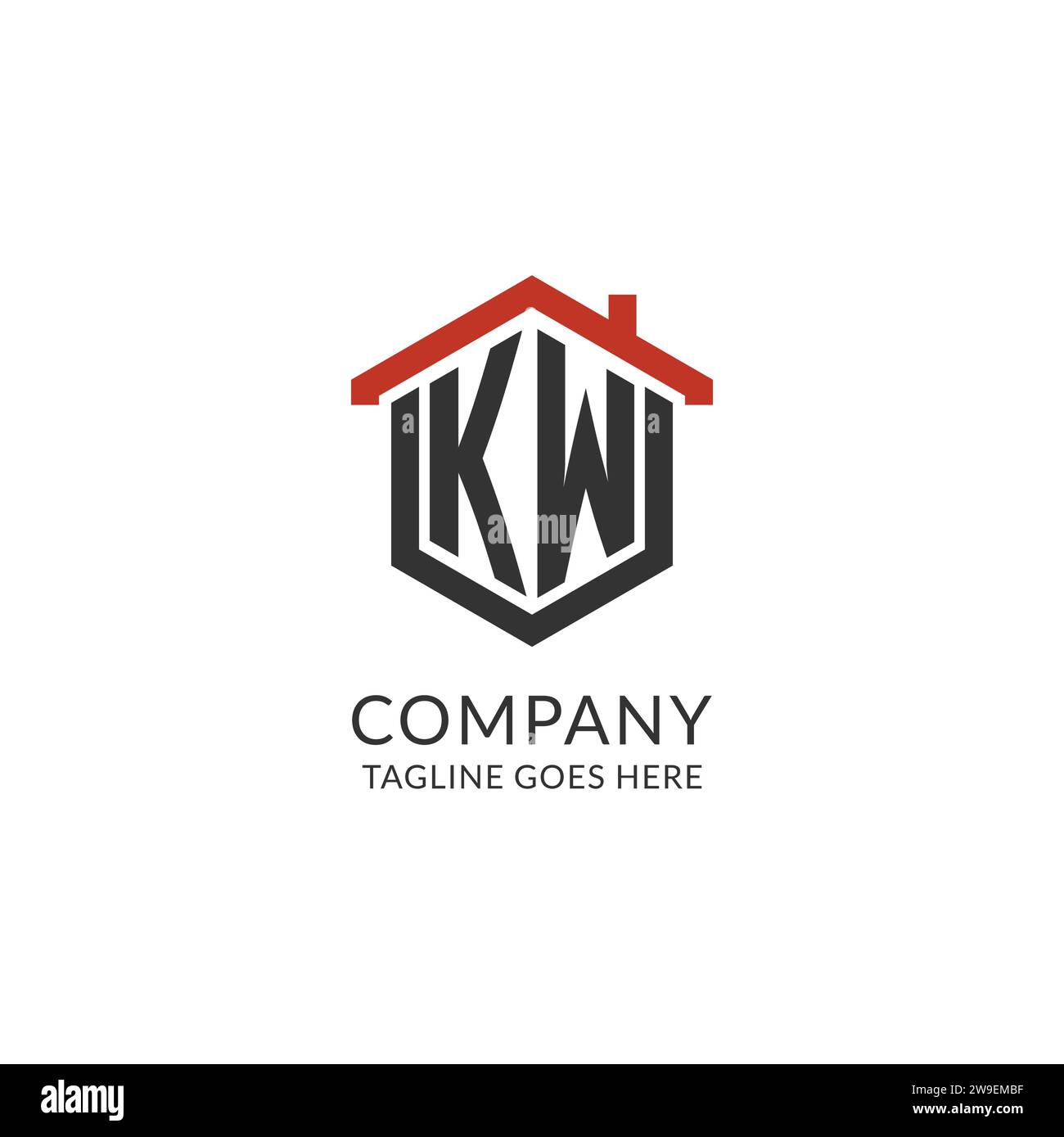 Initial logo KW monogram with home roof hexagon shape design, simple ...