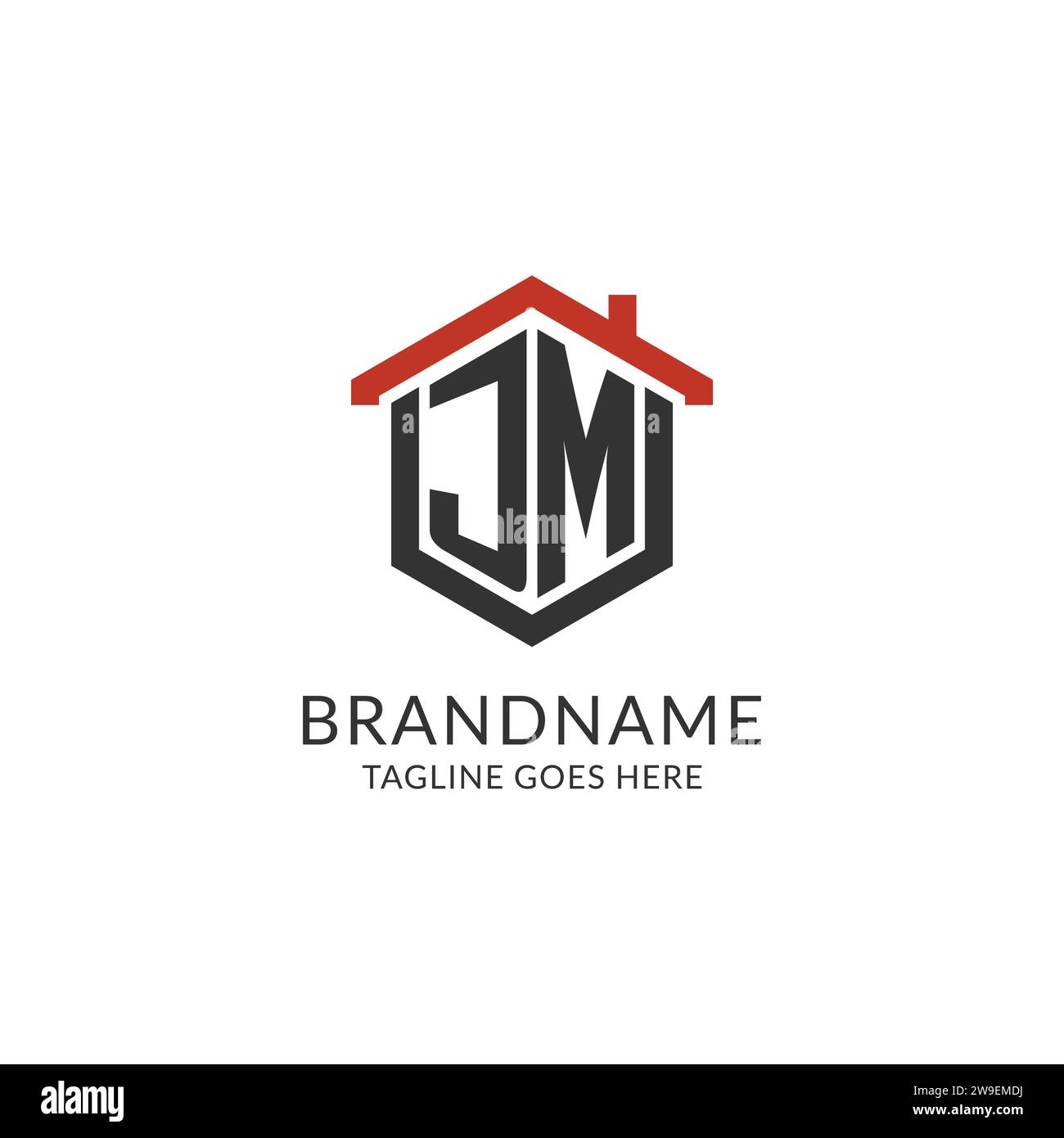 Initial logo JM monogram with home roof hexagon shape design, simple ...