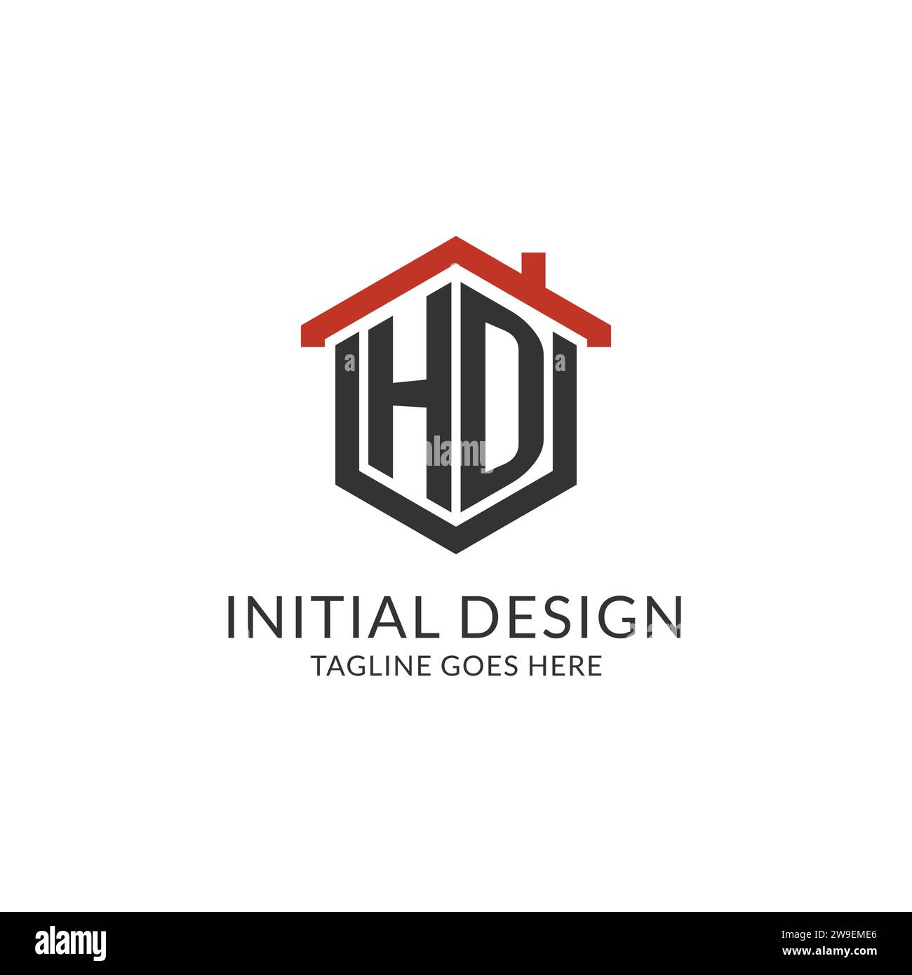 Initial logo HD monogram with home roof hexagon shape design, simple ...