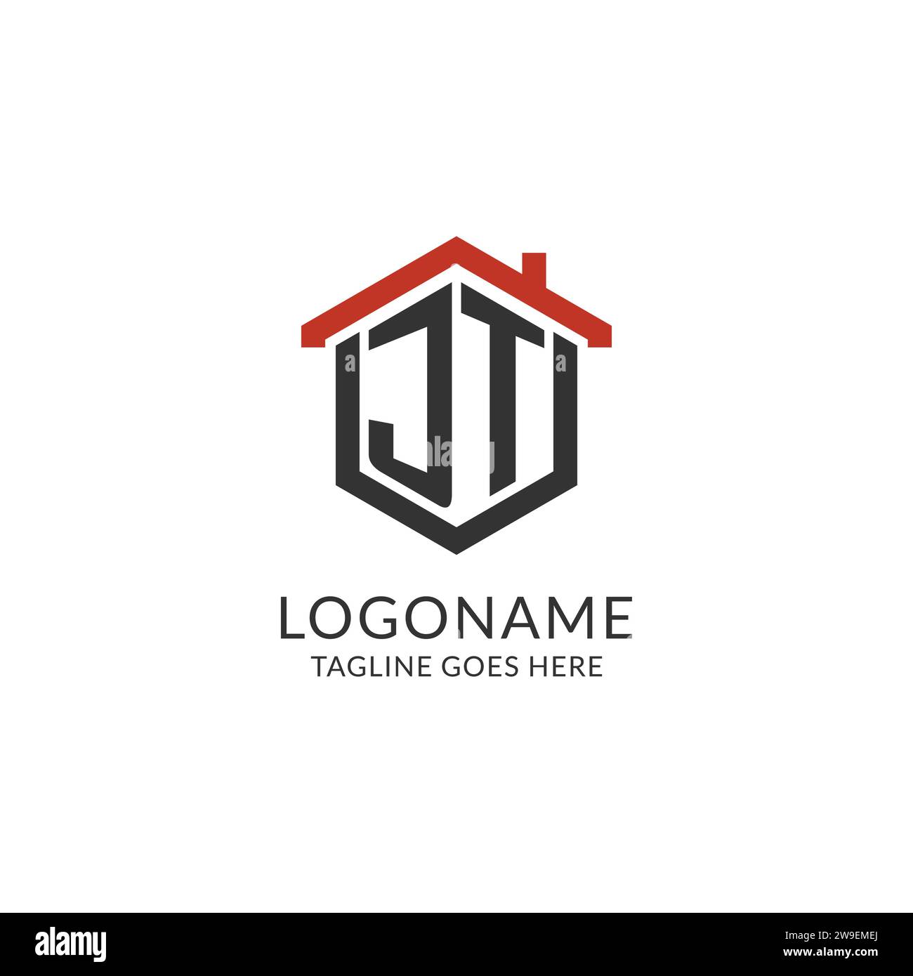 Initial logo JT monogram with home roof hexagon shape design, simple ...