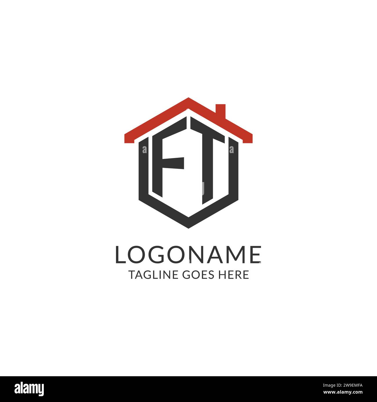 Initial logo FT monogram with home roof hexagon shape design, simple ...
