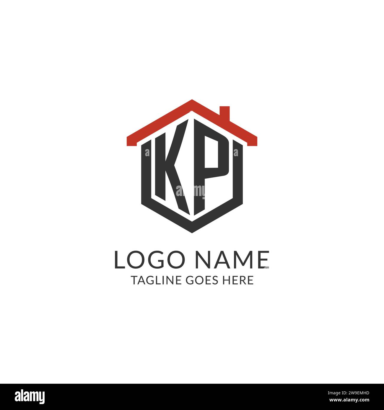 Initial logo KP monogram with home roof hexagon shape design, simple ...