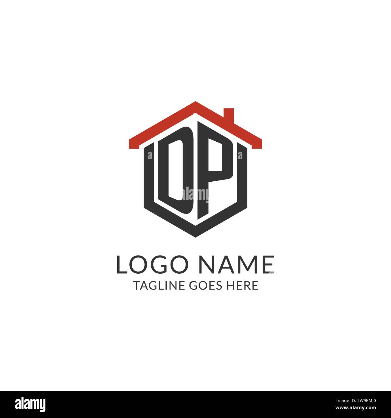 Initial logo DP monogram with home roof hexagon shape design, simple ...