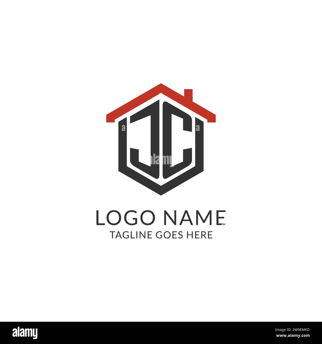 Initial logo JC monogram with home roof hexagon shape design, simple and minimal real estate ...