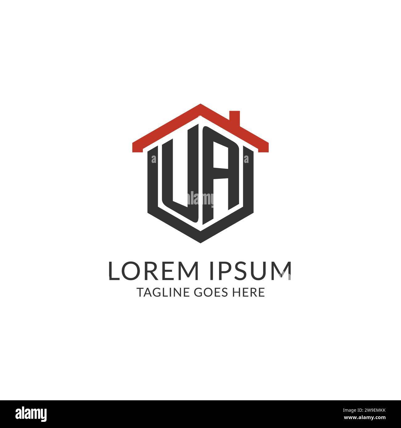 Initial logo UA monogram with home roof hexagon shape design, simple ...