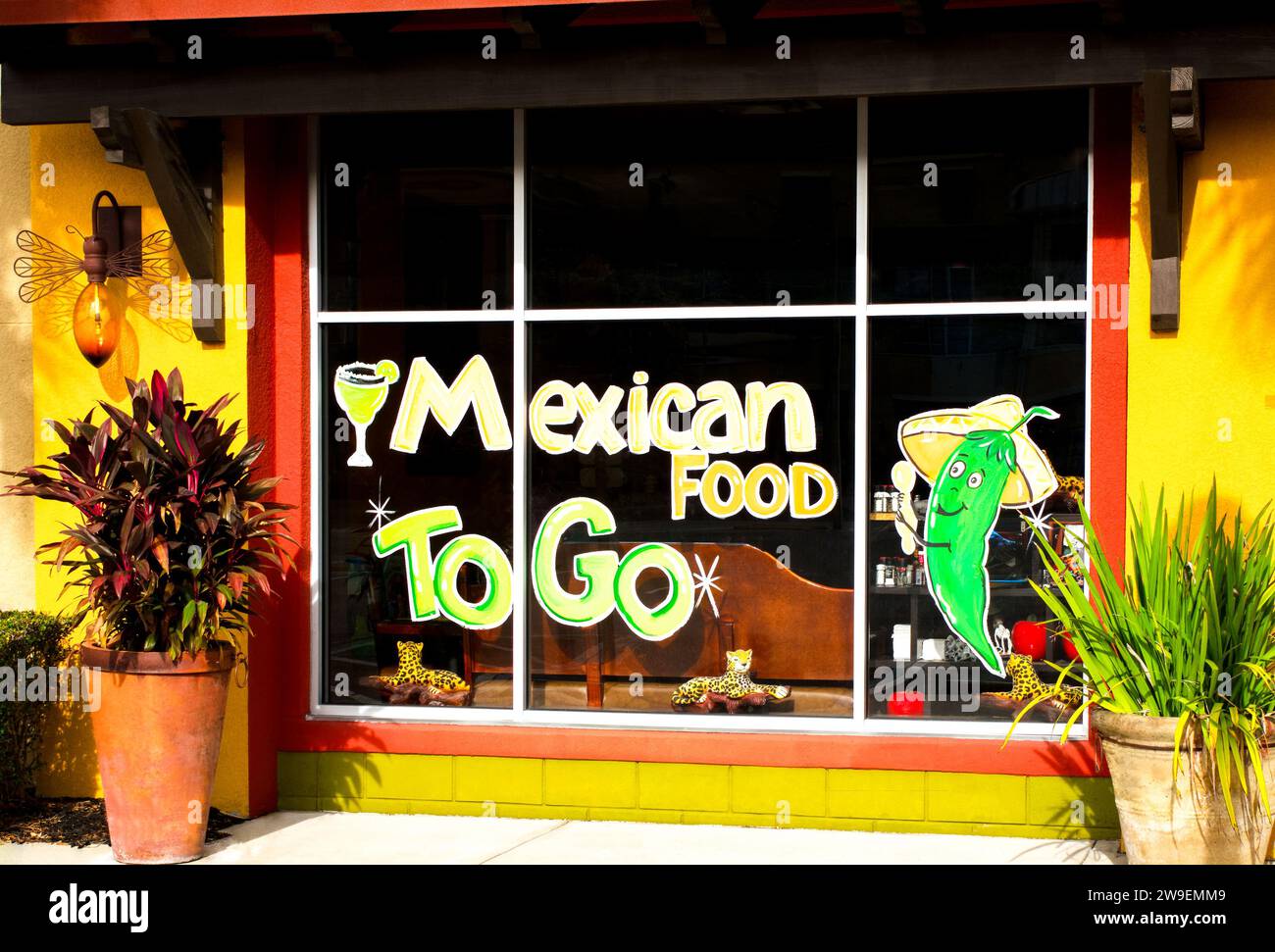 Mexican food to go hand painted store front sign on glass panes ...