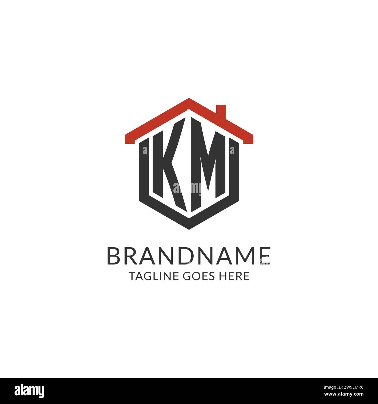 Initial logo KM monogram with home roof hexagon shape design, simple ...