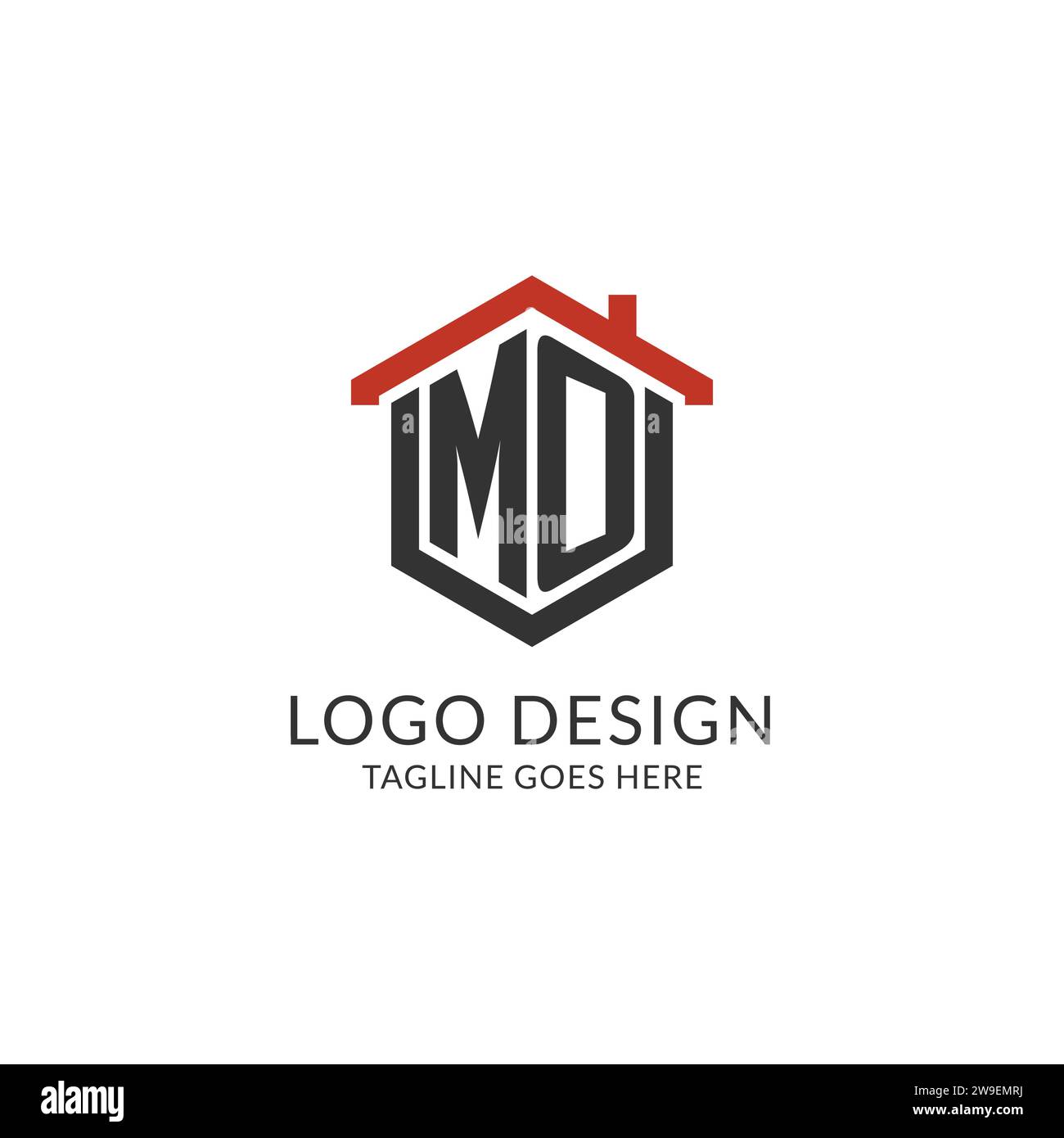 Initial logo MO monogram with home roof hexagon shape design, simple ...