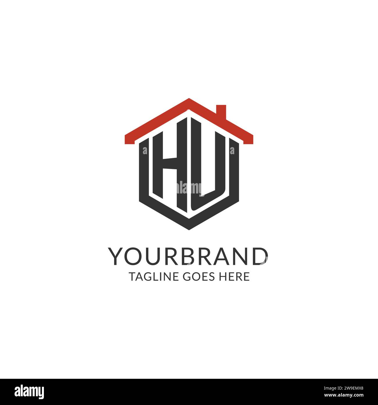Initial logo HU monogram with home roof hexagon shape design, simple and minimal real estate ...