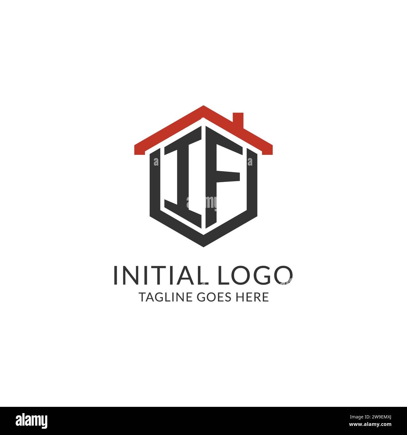 Initial logo IF monogram with home roof hexagon shape design, simple ...