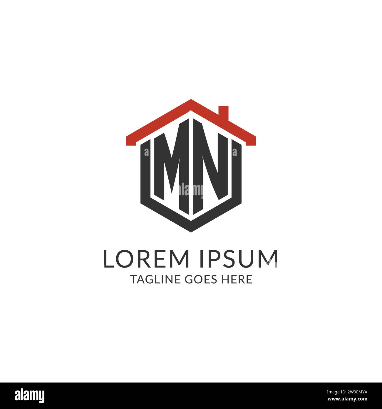 Initial logo MN monogram with home roof hexagon shape design, simple ...