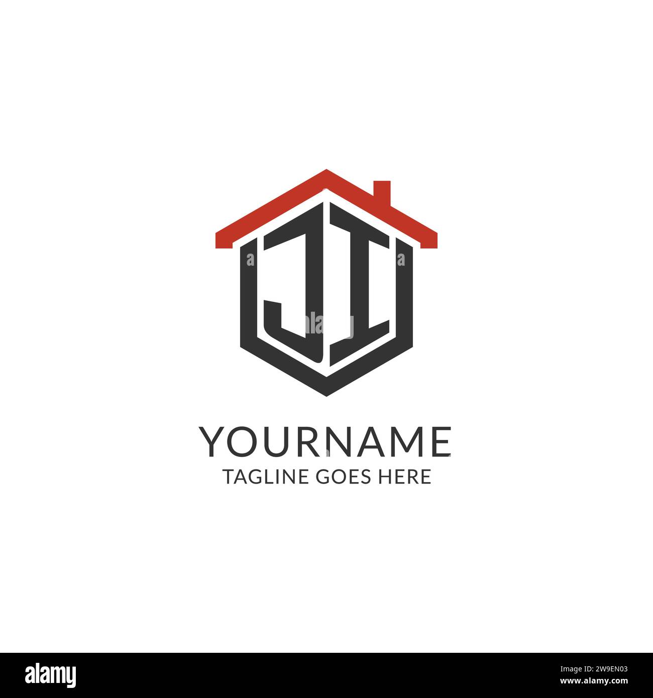 Initial logo JI monogram with home roof hexagon shape design, simple ...