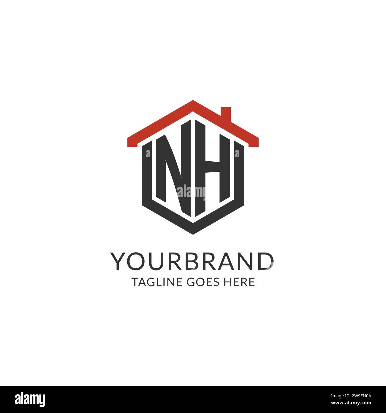 Initial logo NH monogram with home roof hexagon shape design, simple and minimal real estate ...
