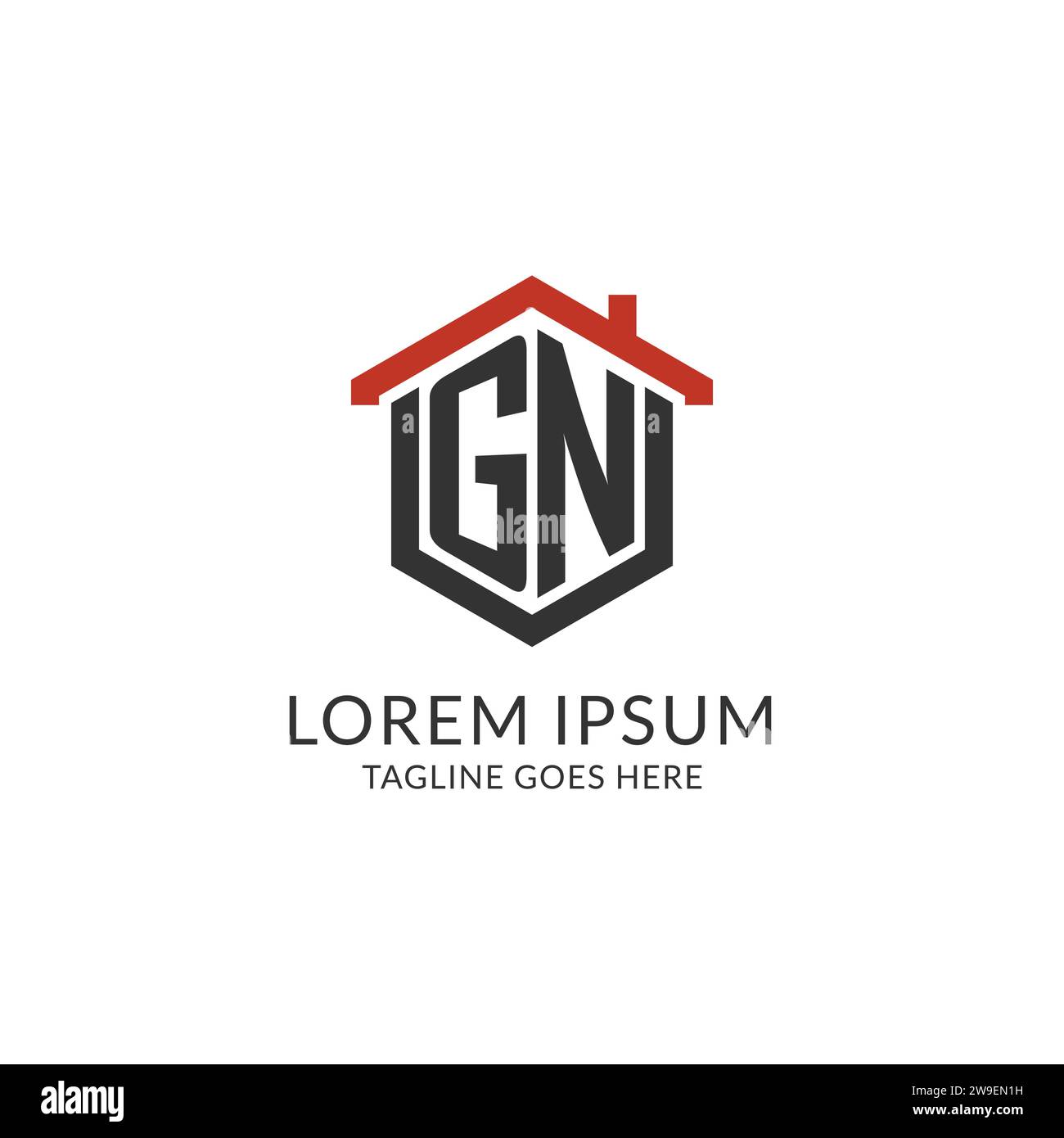 Initial logo GN monogram with home roof hexagon shape design, simple ...