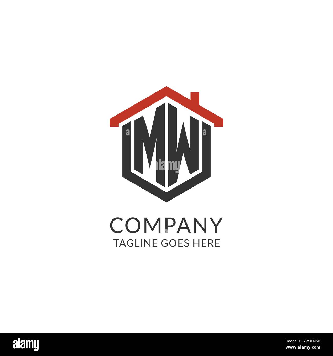 Initial logo MW monogram with home roof hexagon shape design, simple ...