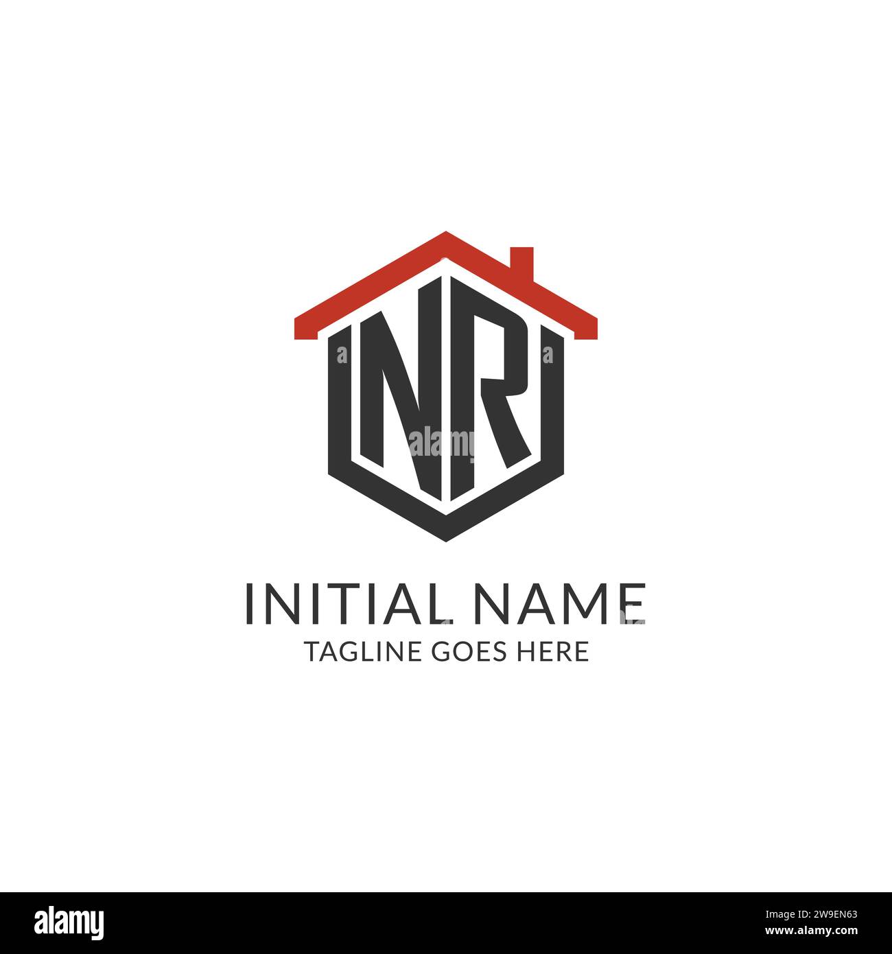 Initial logo NR monogram with home roof hexagon shape design, simple ...