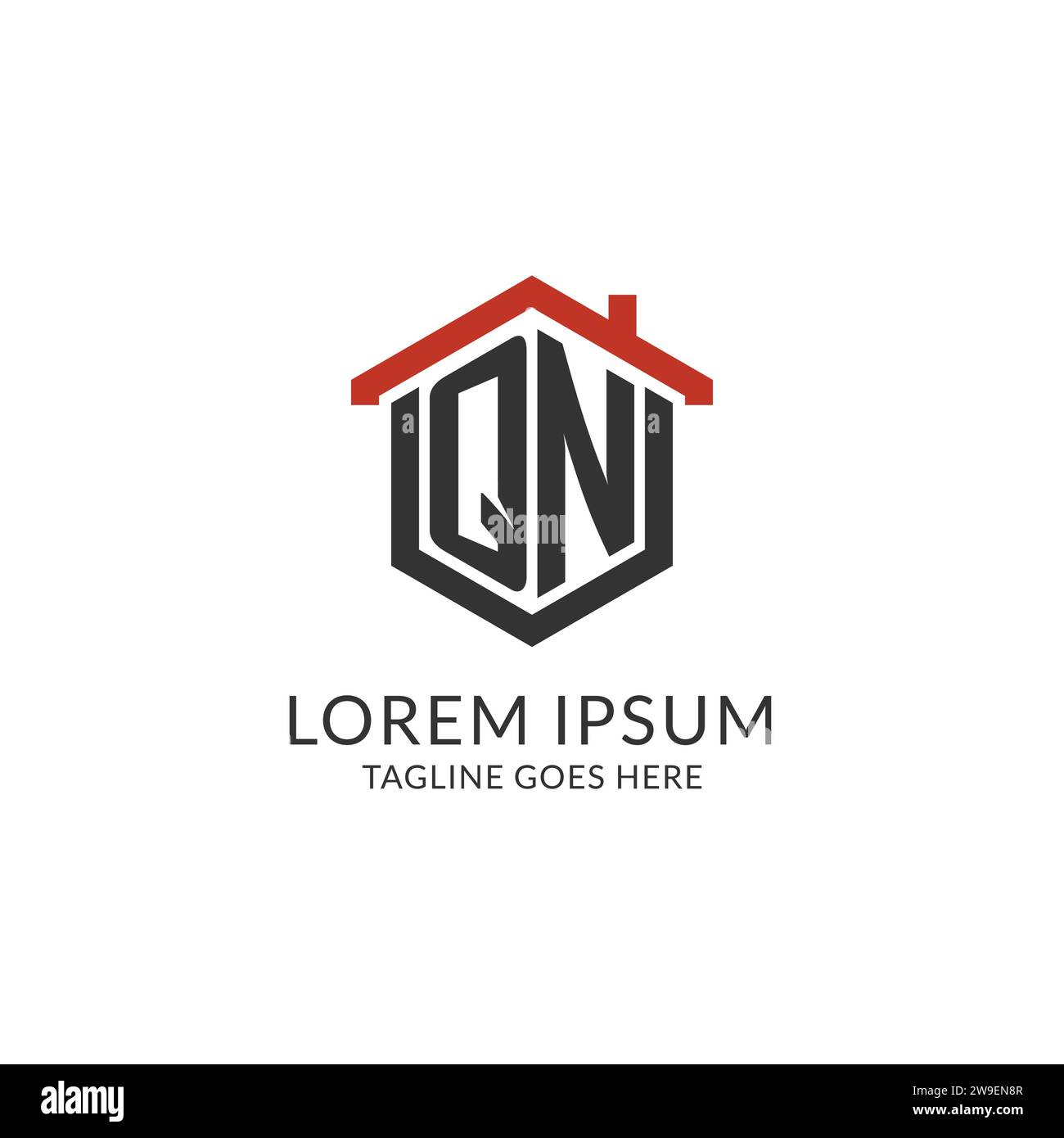 Initial logo QN monogram with home roof hexagon shape design, simple ...