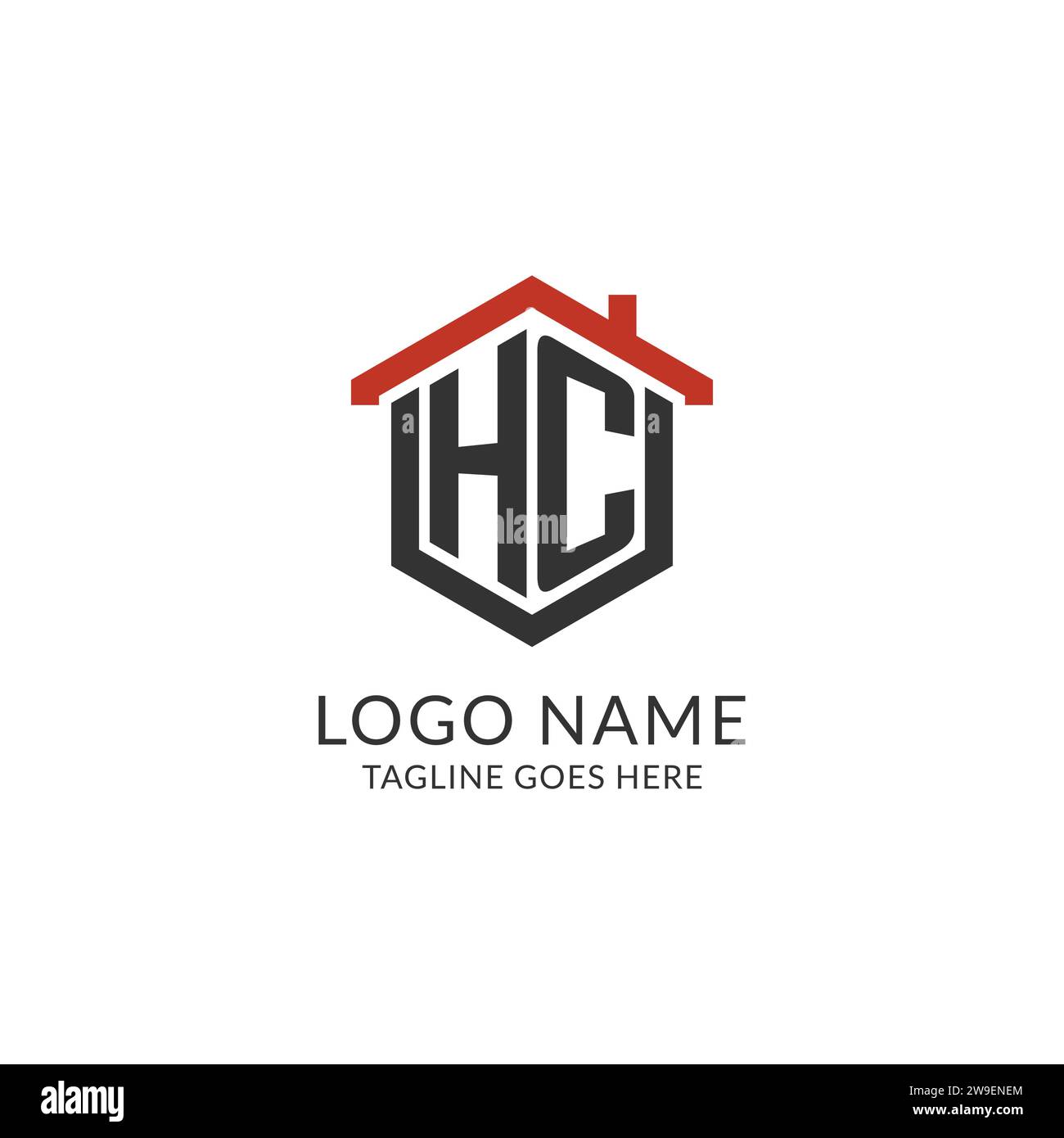 Initial logo HC monogram with home roof hexagon shape design, simple ...