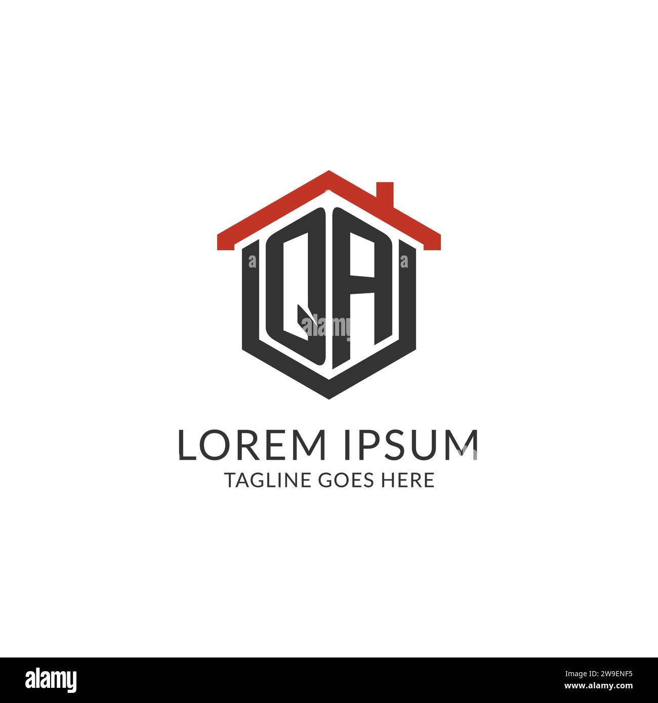 Initial logo QA monogram with home roof hexagon shape design, simple and minimal real estate ...