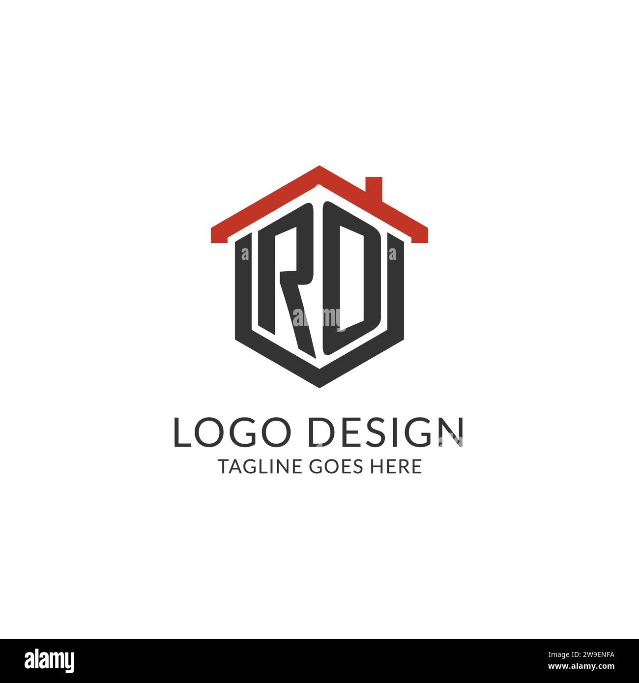 Initial logo RO monogram with home roof hexagon shape design, simple ...