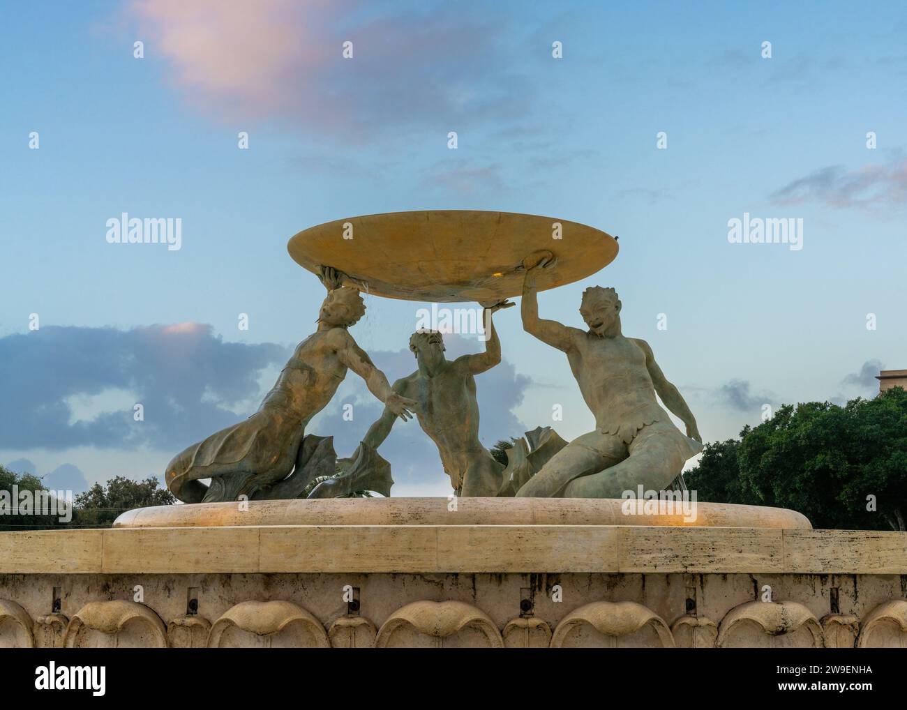 Valletta, Malta - 23 December, 2023: view of the Triton Fountain in ...