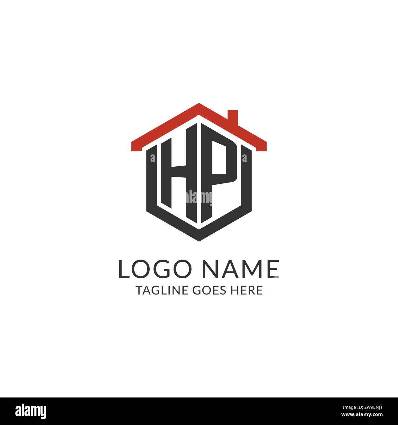 Initial logo HP monogram with home roof hexagon shape design, simple ...