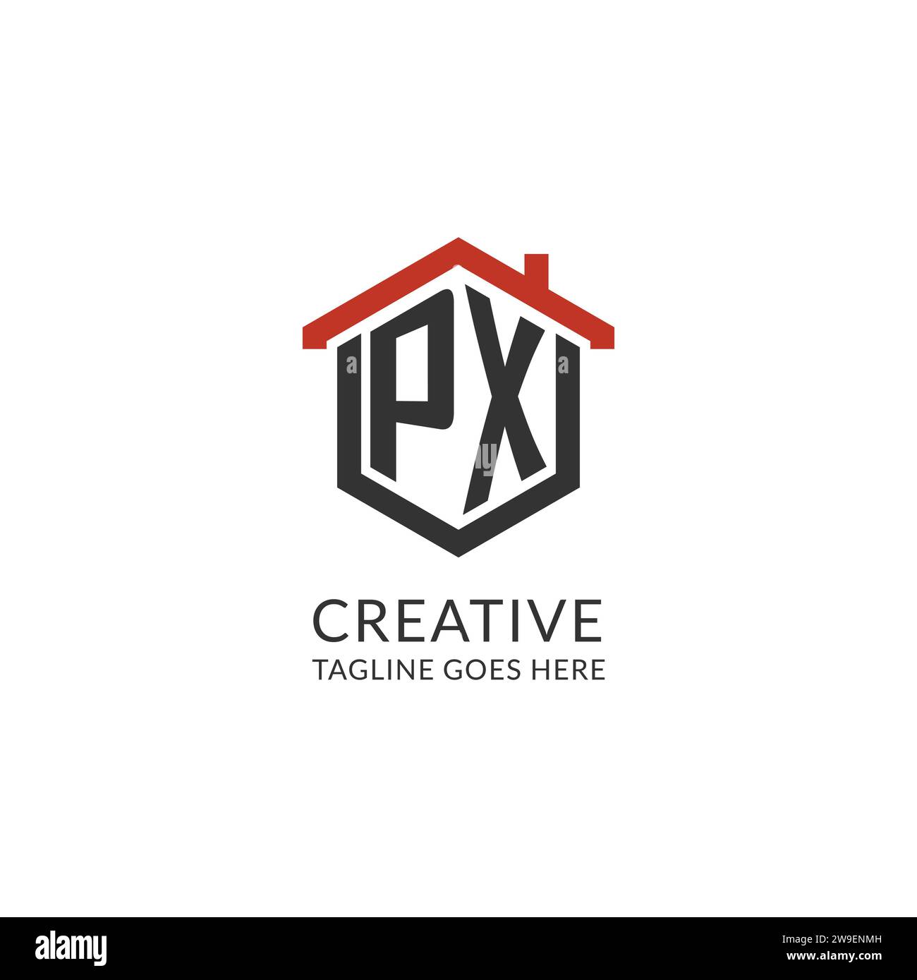 Initial logo PX monogram with home roof hexagon shape design, simple and minimal real estate ...