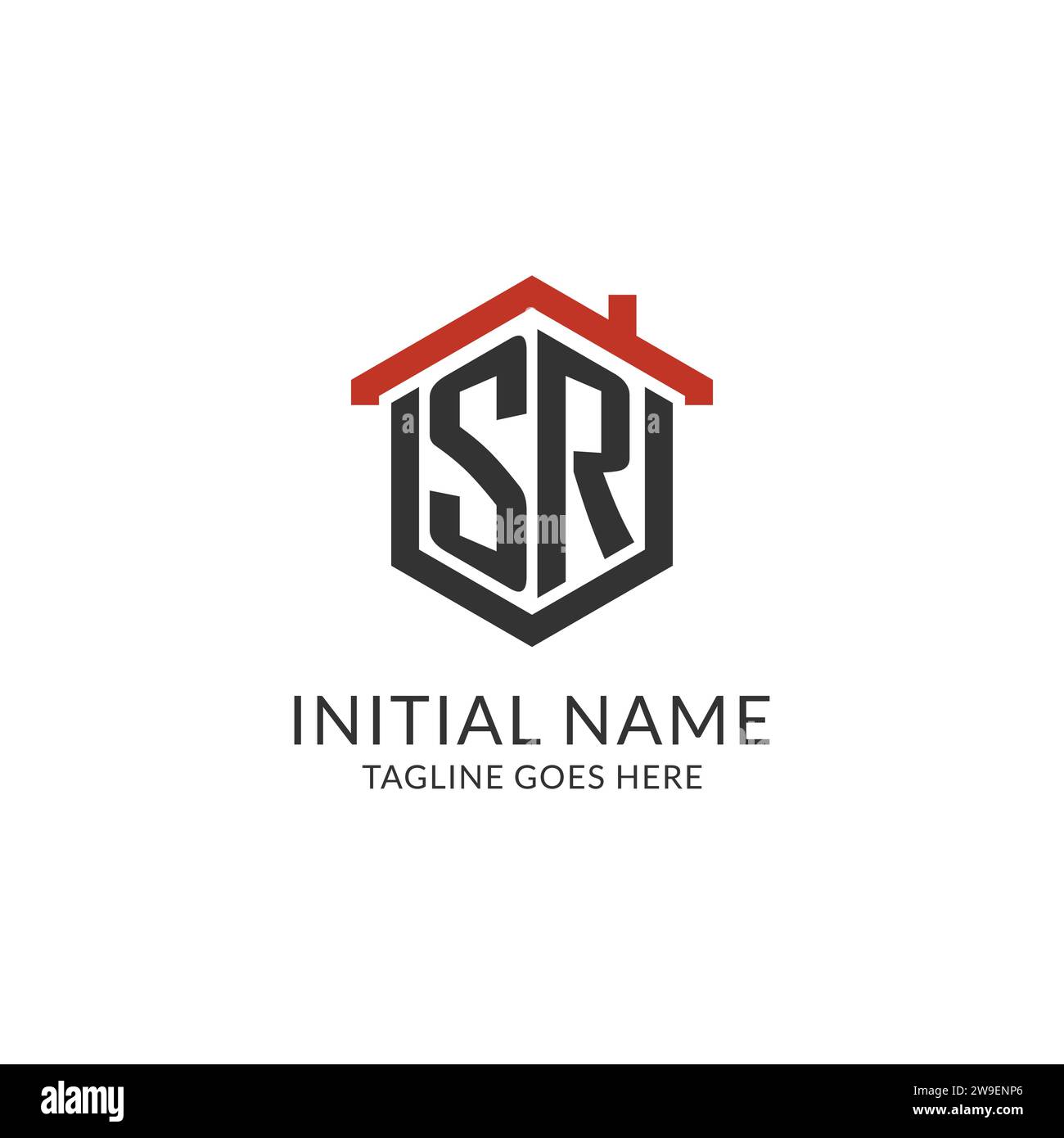 Initial logo SR monogram with home roof hexagon shape design, simple ...