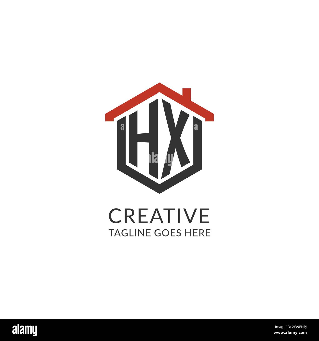 Initial logo HX monogram with home roof hexagon shape design, simple and minimal real estate ...
