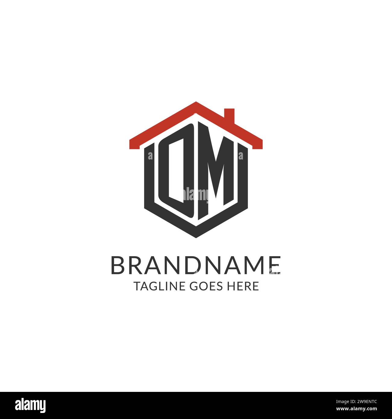 Initial logo OM monogram with home roof hexagon shape design, simple ...
