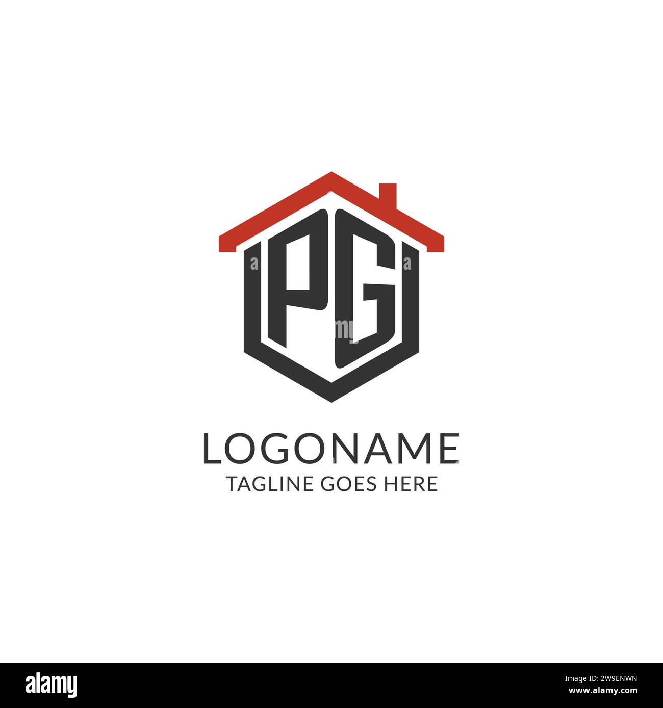 Initial logo PG monogram with home roof hexagon shape design, simple ...