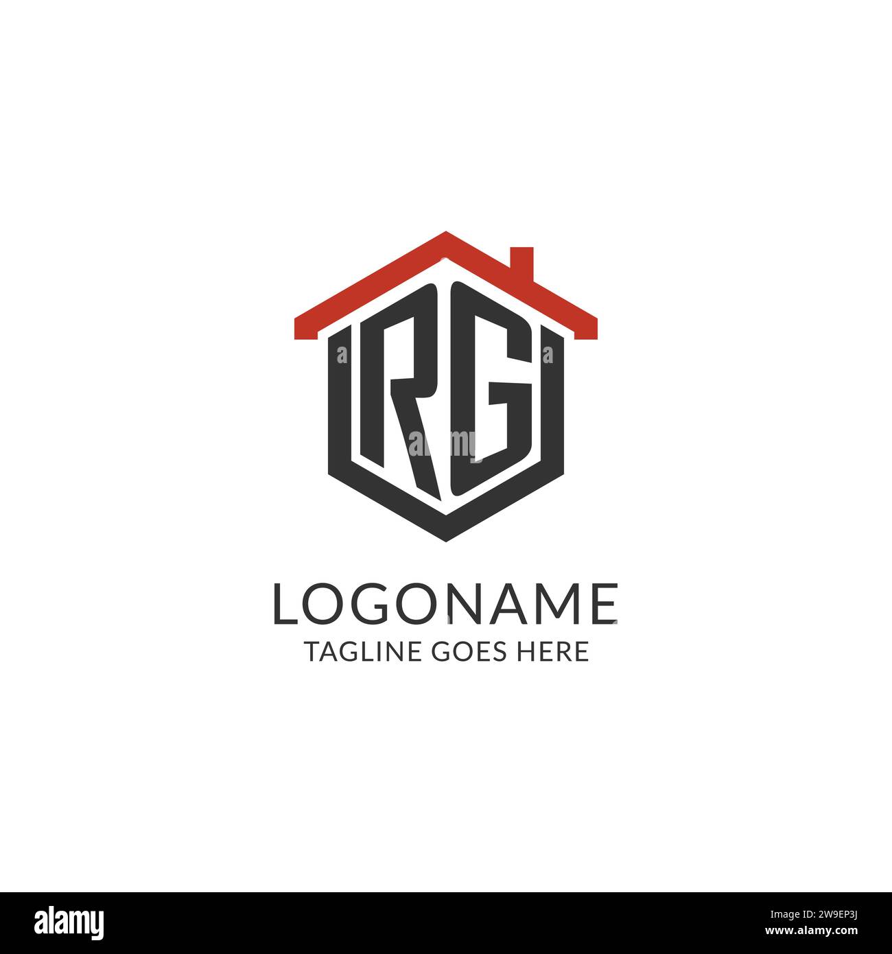 Initial logo RG monogram with home roof hexagon shape design, simple ...