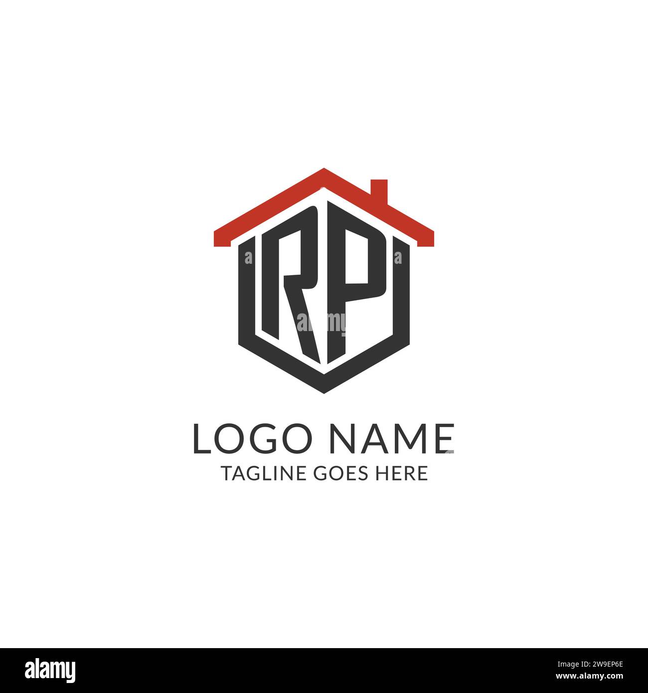 Initial logo RP monogram with home roof hexagon shape design, simple ...