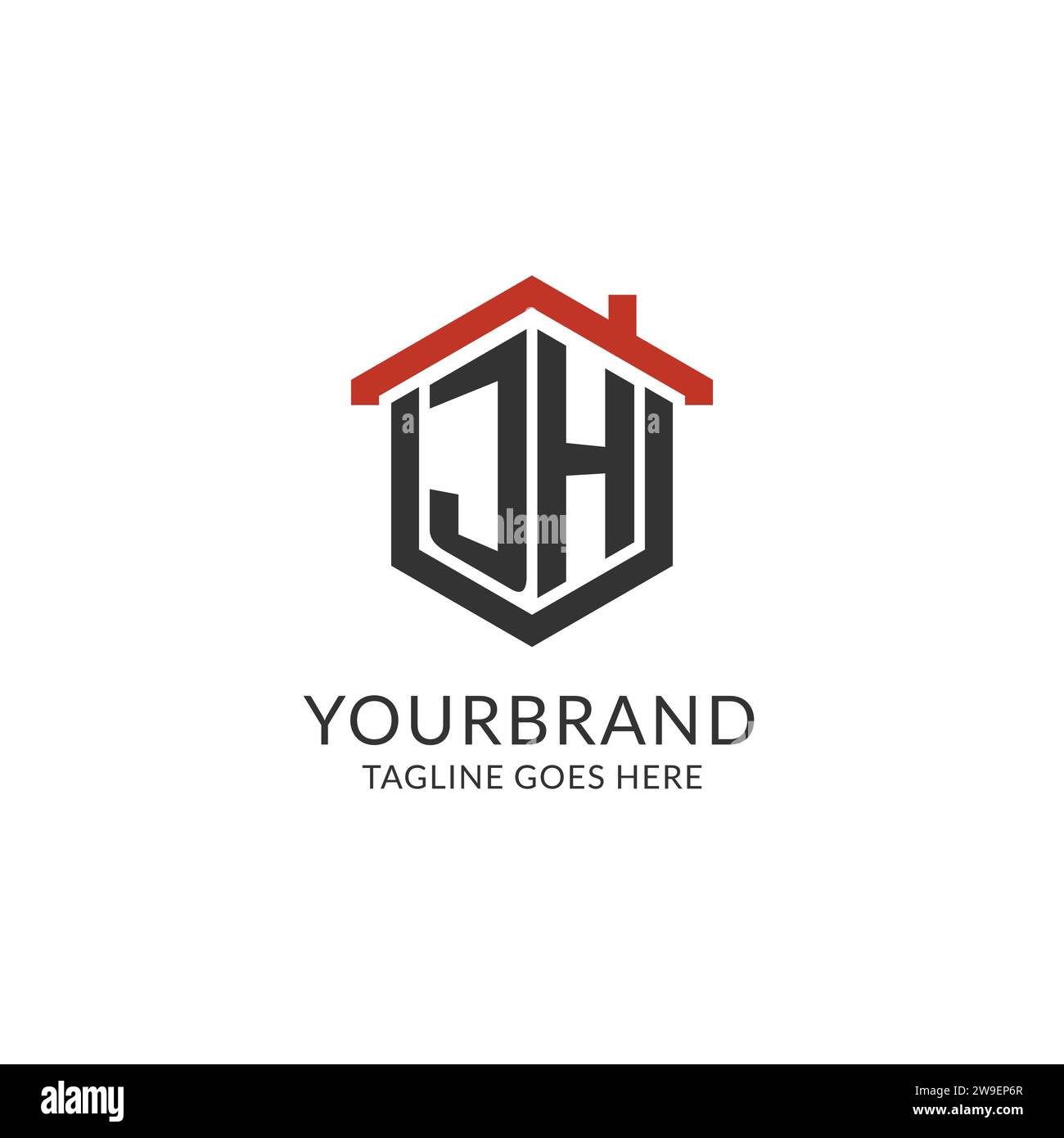 Initial logo JH monogram with home roof hexagon shape design, simple ...