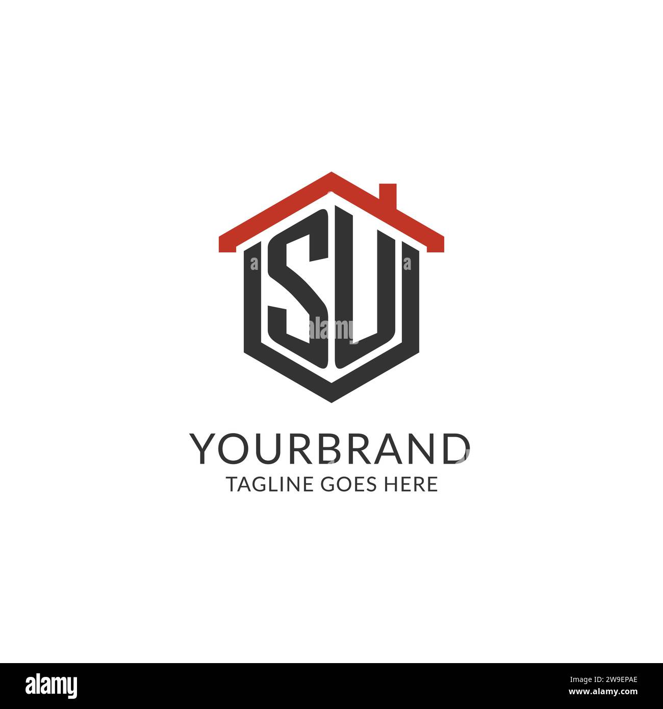 Initial logo SU monogram with home roof hexagon shape design, simple and minimal real estate ...