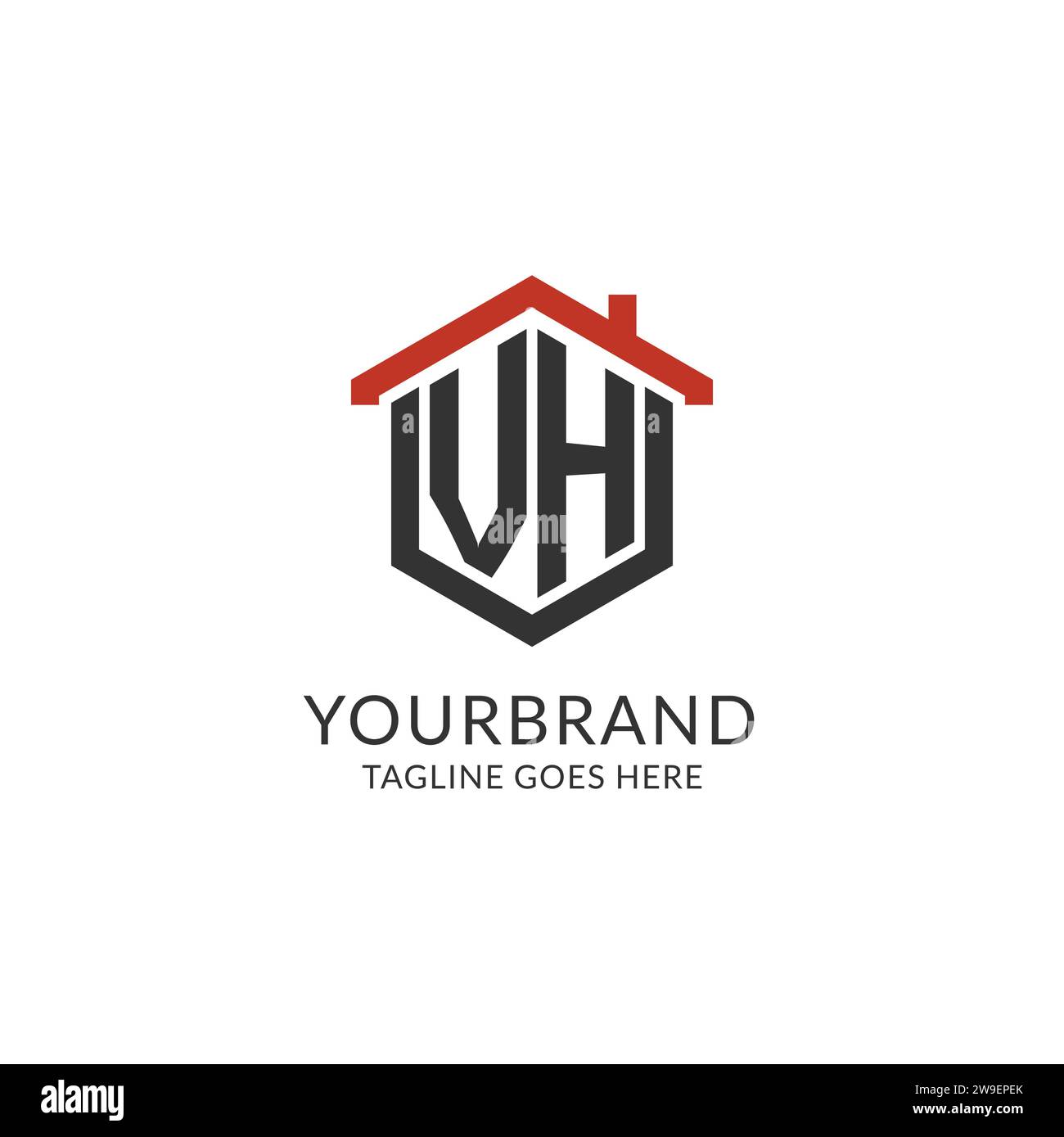 Initial logo VH monogram with home roof hexagon shape design, simple ...