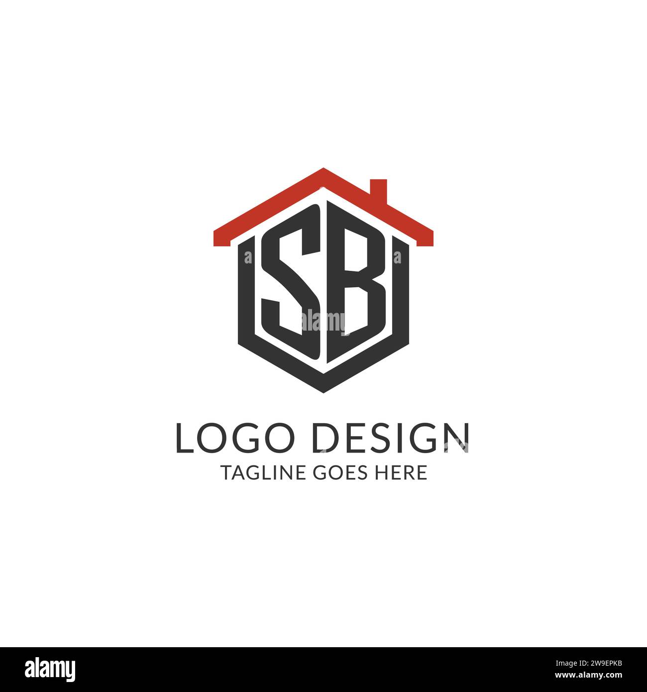 Initial logo SB monogram with home roof hexagon shape design, simple ...