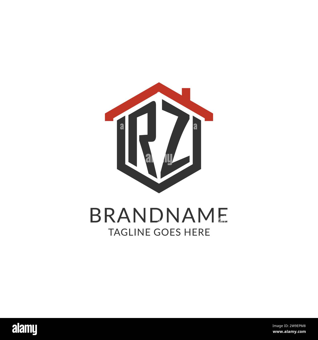 Initial logo RZ monogram with home roof hexagon shape design, simple ...