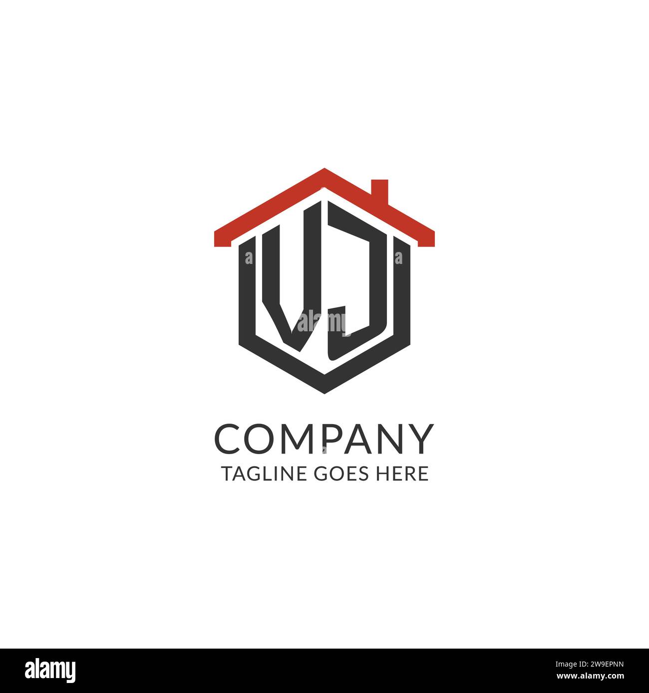 Initial logo VJ monogram with home roof hexagon shape design, simple ...