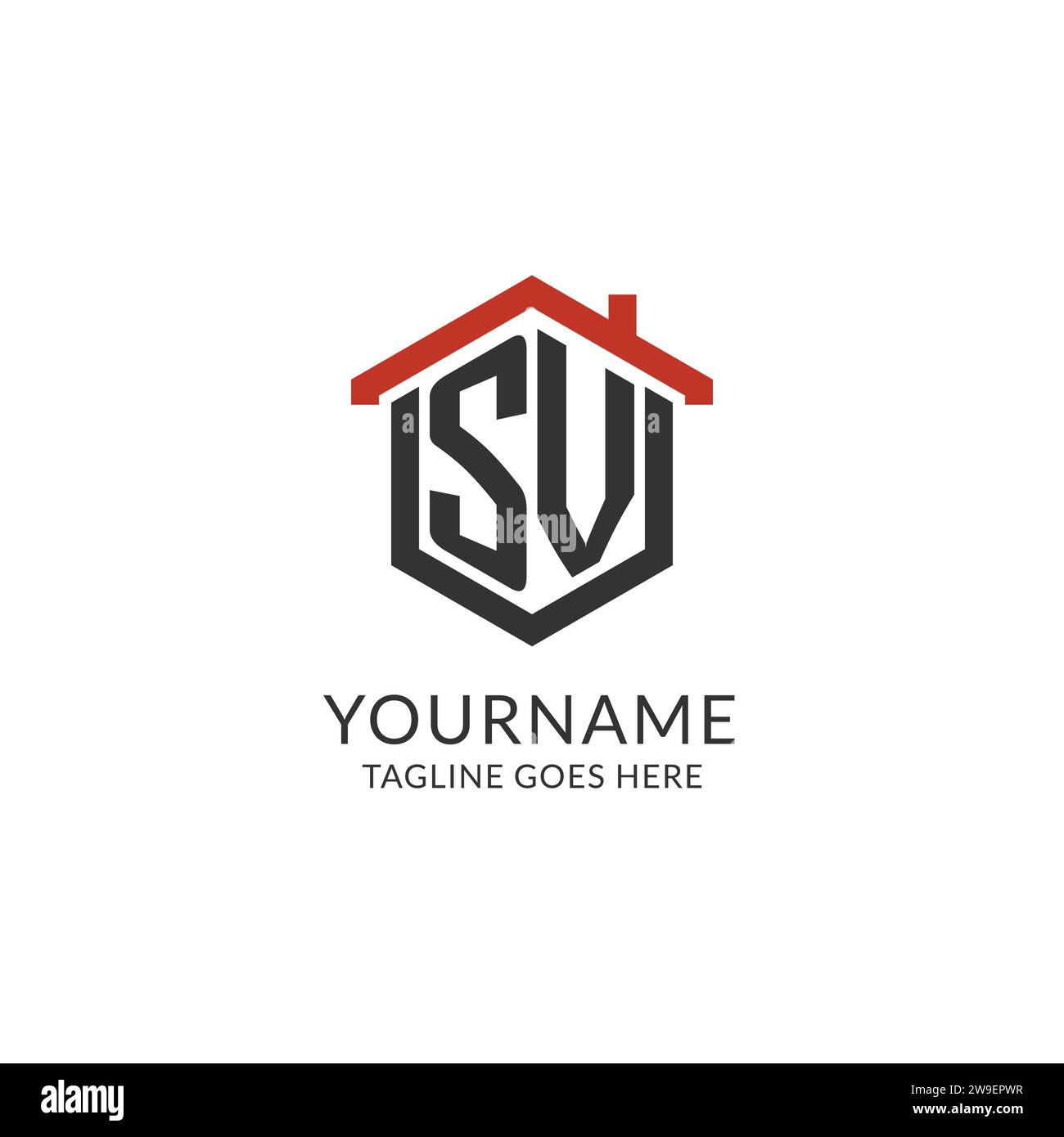 Initial logo SV monogram with home roof hexagon shape design, simple ...